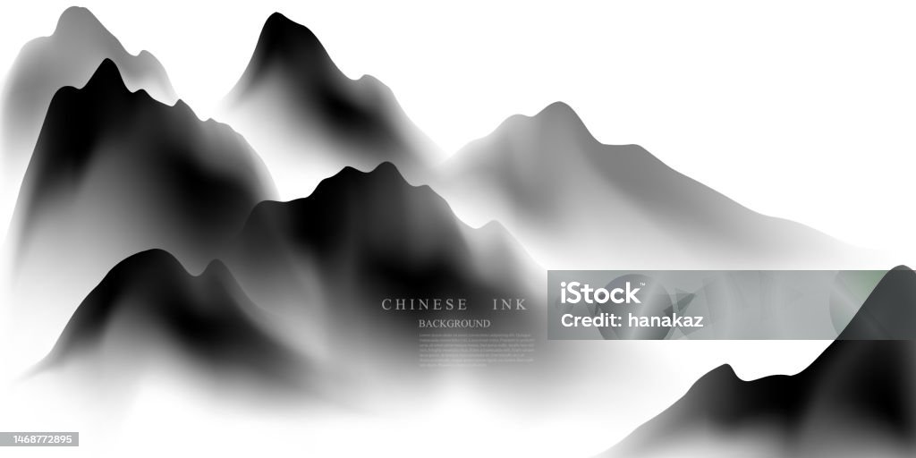 Ilustrasi Vektor Desain Modern Dari Lukisan Pemandangan Tinta Cina Yang