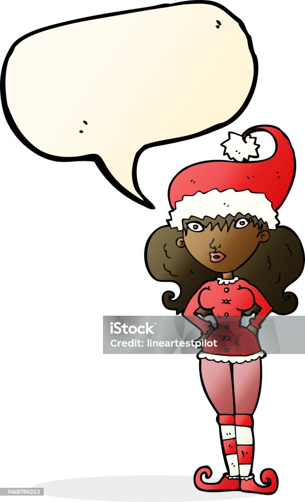 Cartoon Santas Helper Woman With Speech Bubble Stock Illustration