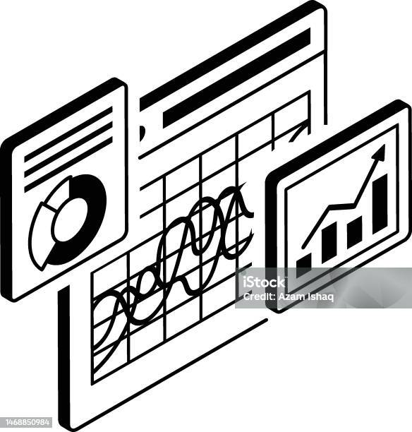Garis Besar Isometrik Vektor Data Historis Desain Ikon Simbol Keuangan