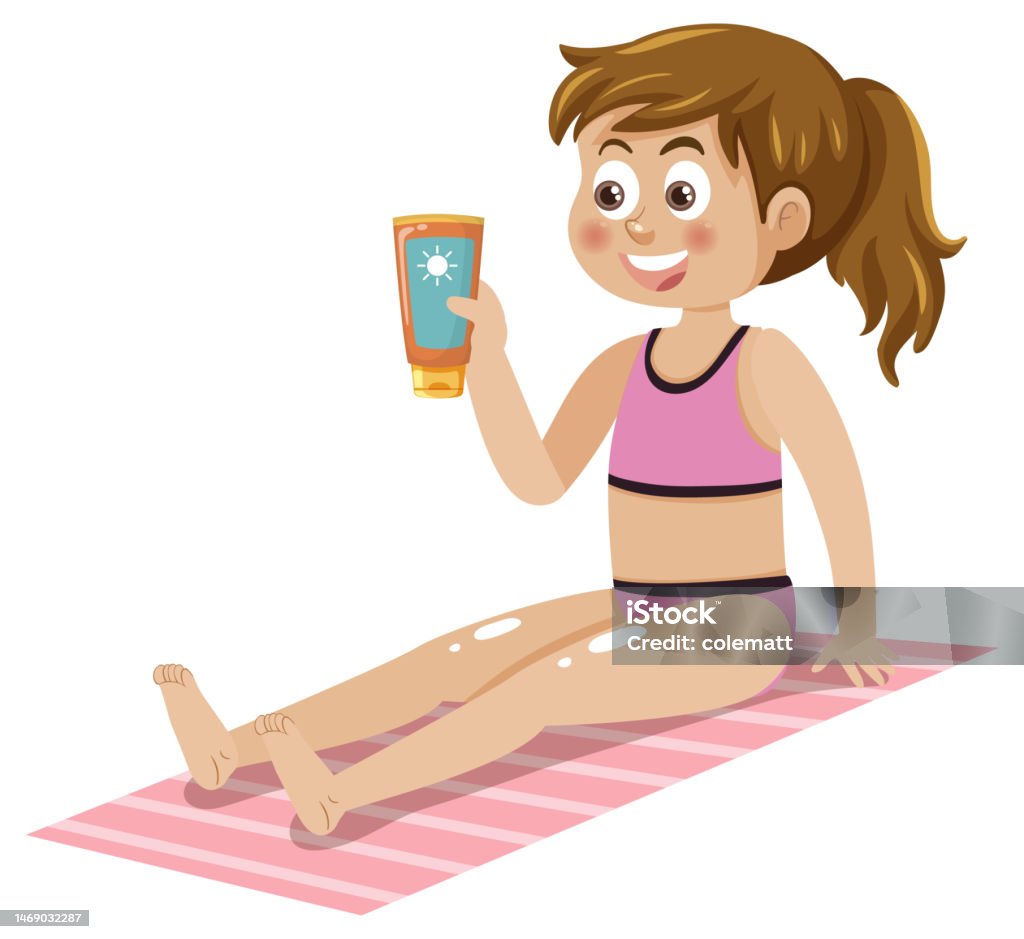 A Girl Applying Sunscreen Lotion Stock Illustration Download Image