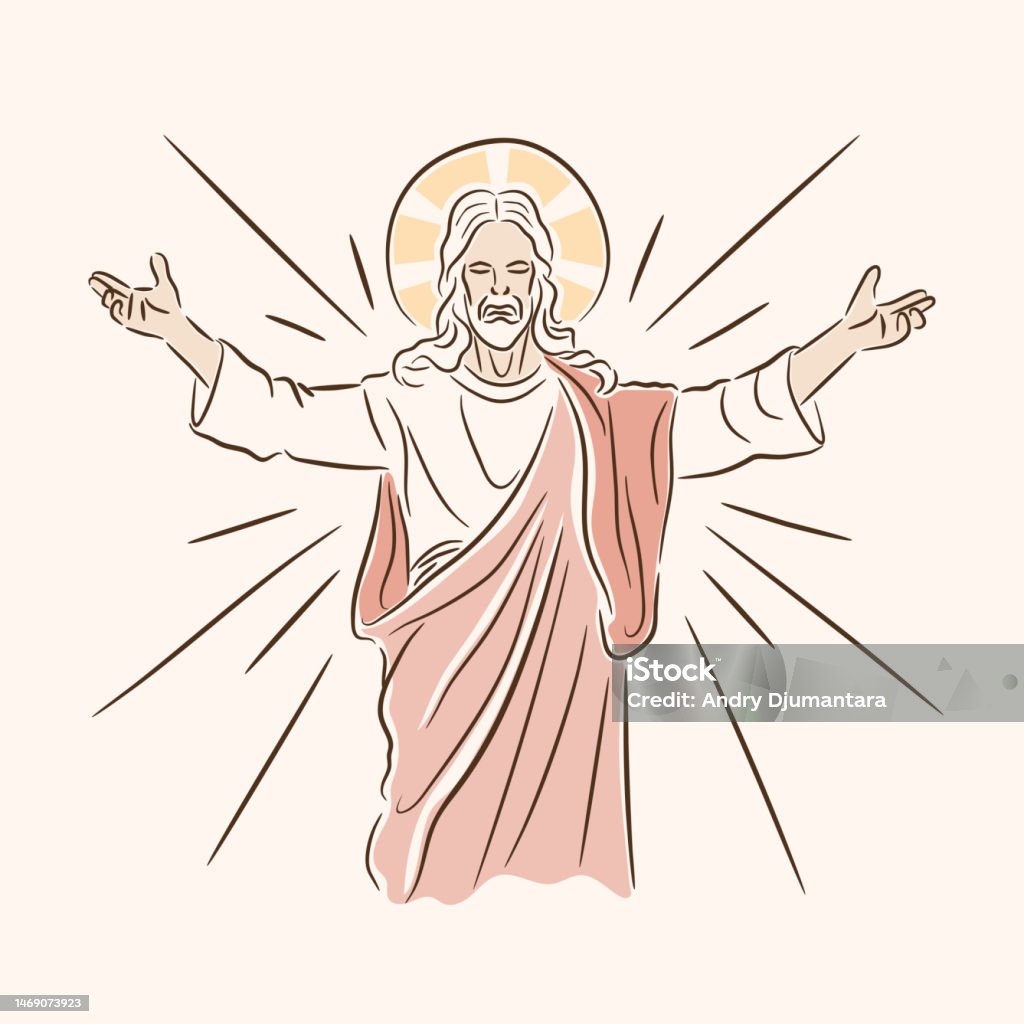 Vetores De Jesus Cristo Saudandovos De Braços Abertos E Mais Imagens De