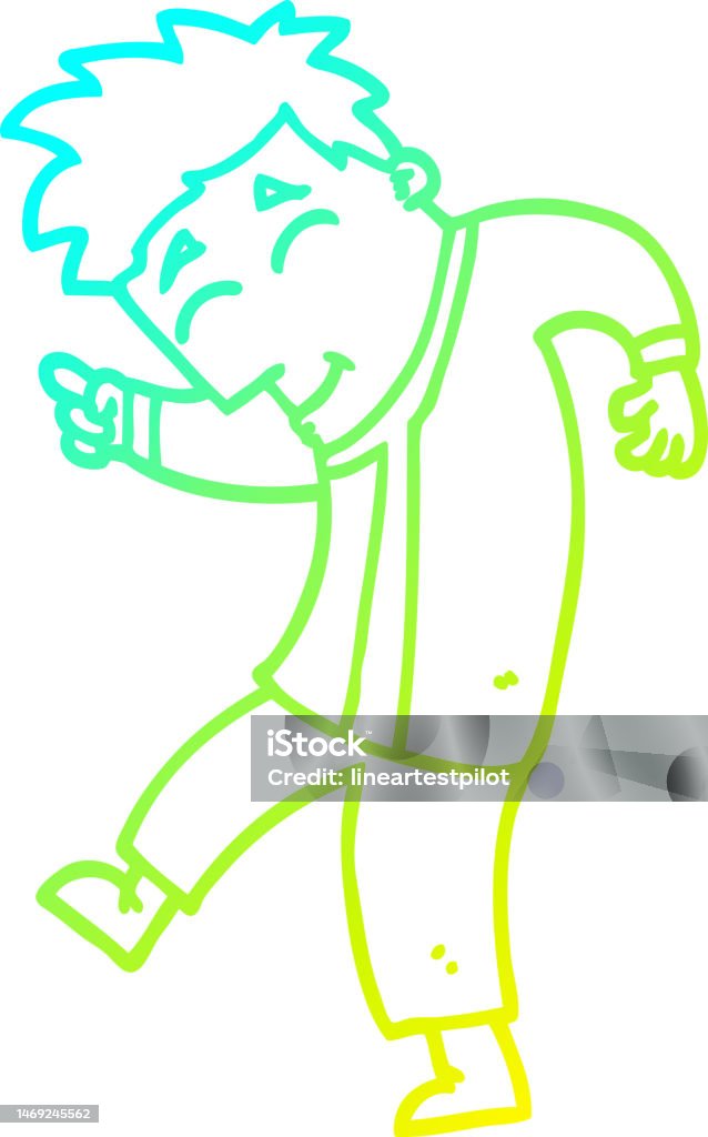 Cold Gradient Line Drawing Of A Cartoon Dancing Man Stock Illustration