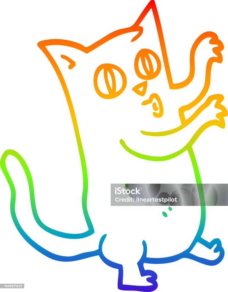 Dessin Au Trait Dégradé Arcenciel Dun Chat Dansant De Dessin Animé