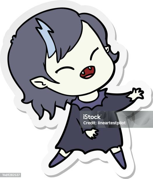Autocollant Dune Fille Vampire Riant De Dessin Animé Vecteurs Libres De