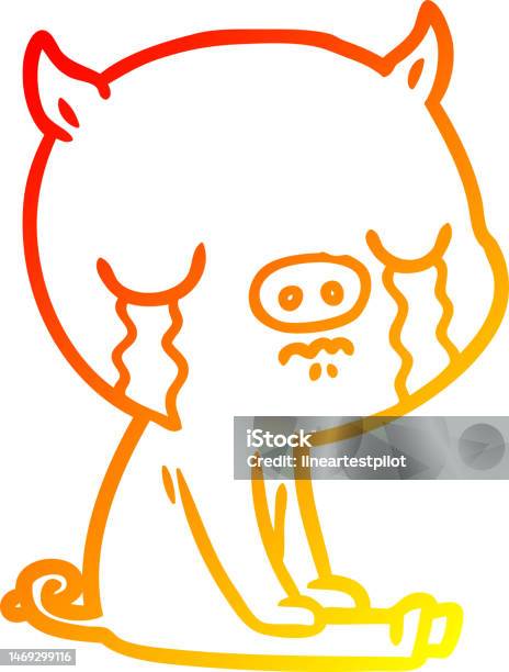 Dessin Au Trait Dégradé Chaud Dun Cochon De Dessin Animé Pleurant