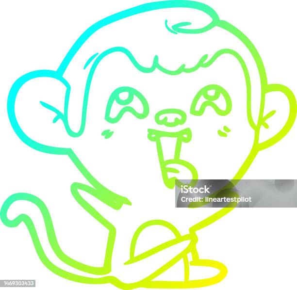 Dessin Au Trait Dégradé Froid Dun Singe De Dessin Animé Fou Vecteurs