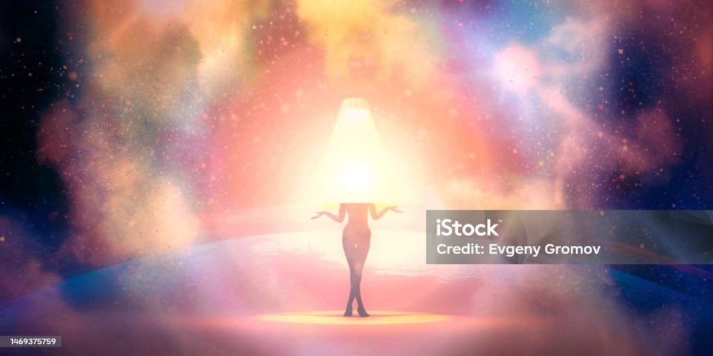 Illustration Of A Beautiful Fashion Model Posing Against Night Sky Filled With Stars Young