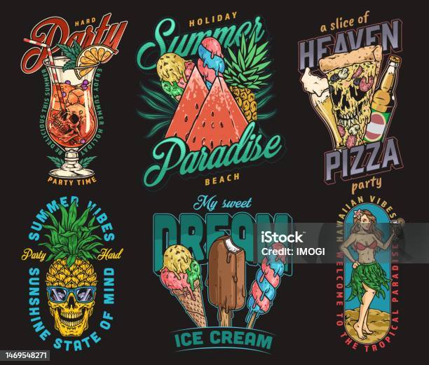 Beach Party Set Flyers Colorful Stock Illustration Download Image Now