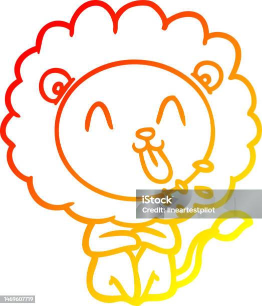 Dessin Au Trait Dégradé Chaud Dun Lion De Dessin Animé Heureux Vecteurs