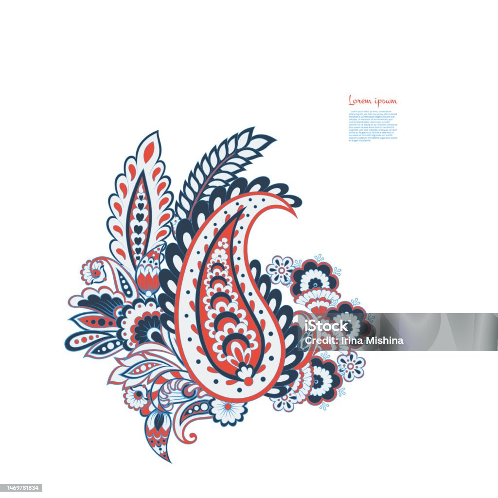 Paisley Vector Pattern Floral Isolated Asian Illustration Stock