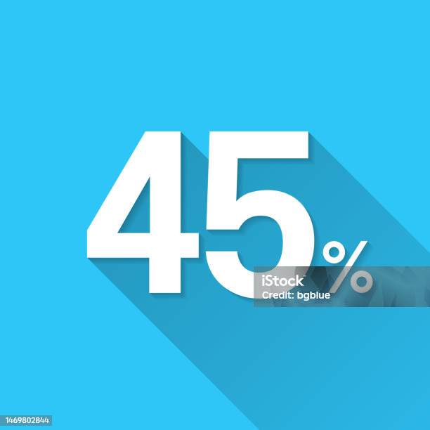 45 Fortyfive Percent Icon On Blue Background Flat Design With Long ... 45 Fortyfive Percent Icon On Blue Background Flat Design With Long ...