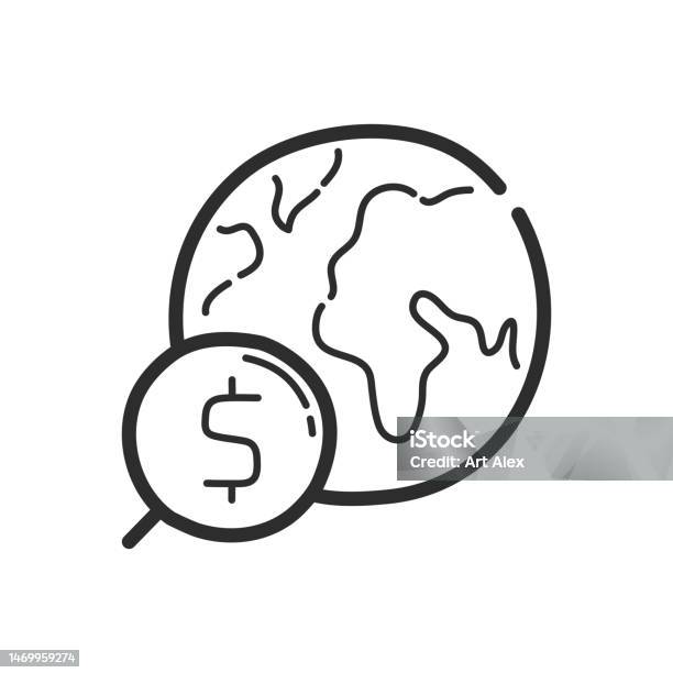 Icône De Recherche Dargent Global Style De Conception De Dessin À La