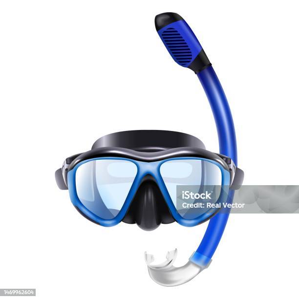 Illustration Vectorielle Réaliste De Larrière Bleu Plongée Avec Tube