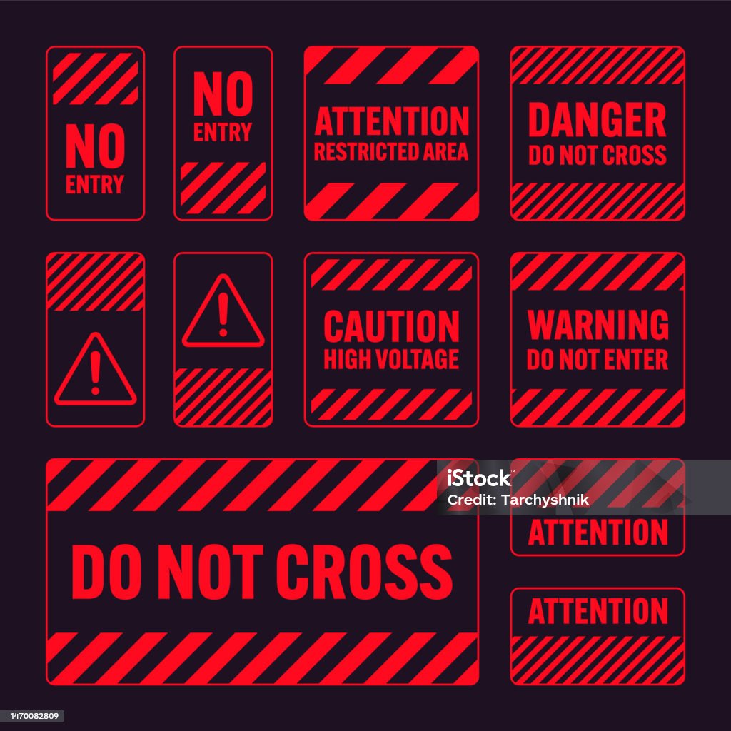 Divers Panneaux Davertissement Rouges Avec Des Lignes Diagonales