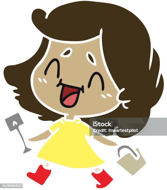 Kartun Yang Digambar Dengan Tangan Bebas Dari Gadis Kawaii Imut Dengan