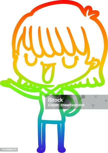 Dessin Au Trait Dégradé Arcenciel Dune Femme De Dessin Animé Vecteurs