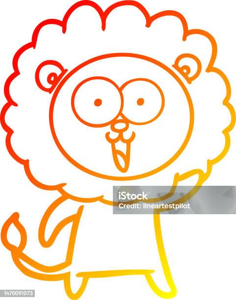 Dessin Au Trait Dégradé Chaud Dun Lion De Dessin Animé Heureux Vecteurs
