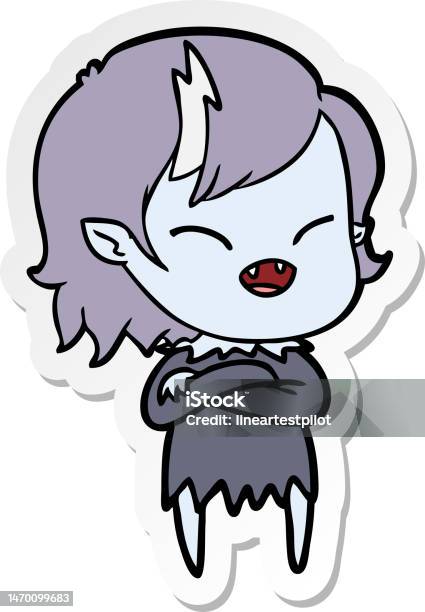Autocollant Dune Fille Vampire Riant De Dessin Animé Vecteurs Libres De