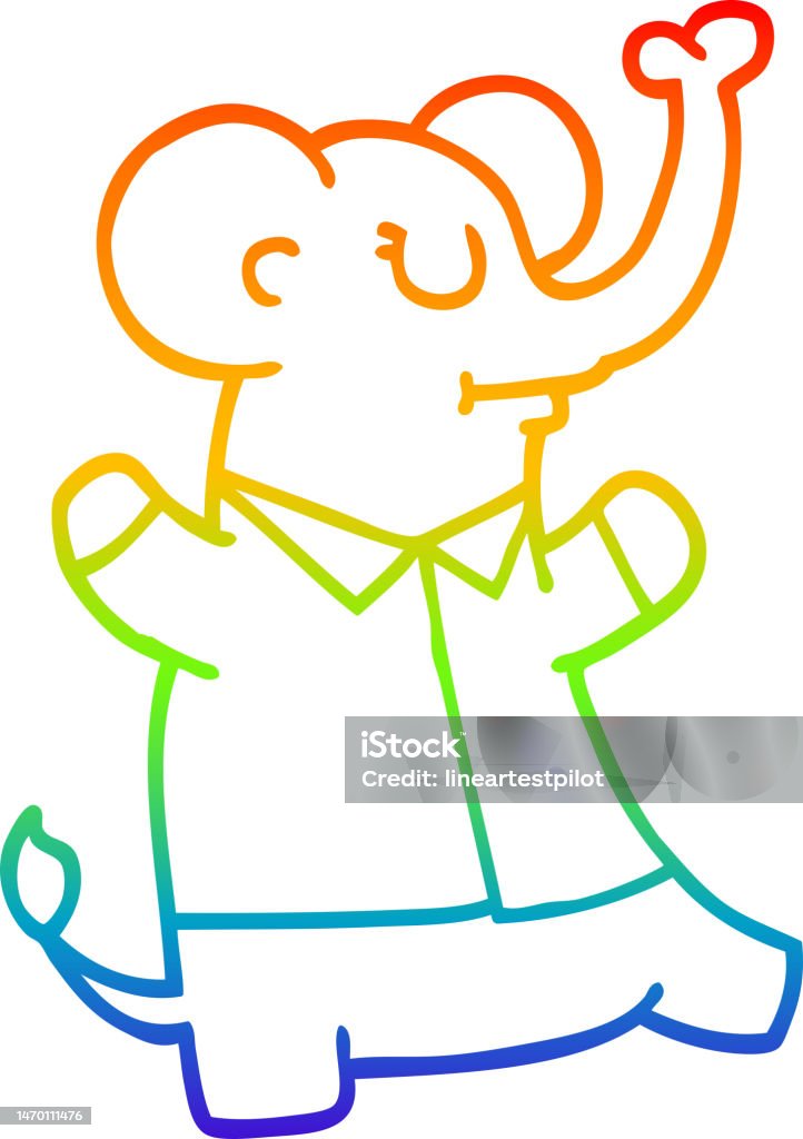 Dessin Au Trait Dégradé Arcenciel Dun Éléphant De Dessin Animé Portant