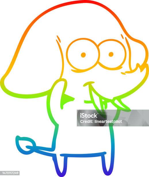 Dessin Au Trait Dégradé Arcenciel Dun Éléphant De Dessin Animé Heureux