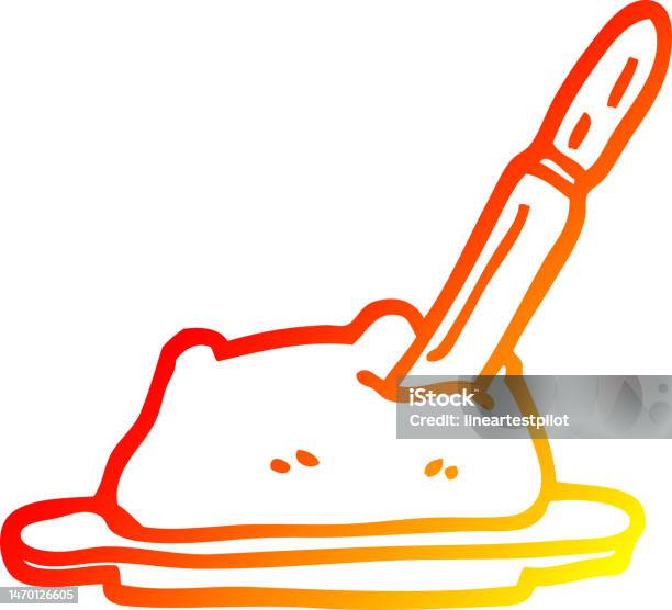 Dessin Au Trait Dégradé Chaud Dun Beurre De Dessin Animé Et Dun Couteau