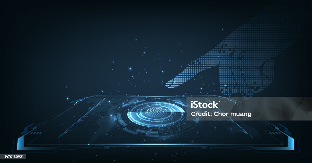 Cyber Security With Fingerprint Scanning System Concept Stock