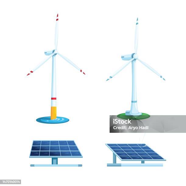 Éolienne Et Panneau Solaire Symbole Dénergie Alternative Vecteur