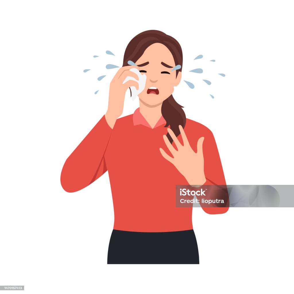 Beautiful Young Woman Crying And Wiping Tears From Her Eyes Woman