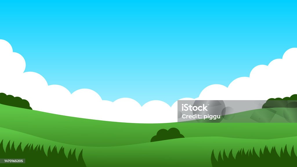 Adegan Kartun Lanskap Lapangan Hijau Dengan Semak Di Atas Bukit Dan ... Adegan Kartun Lanskap Lapangan Hijau Dengan Semak Di Atas Bukit Dan ...