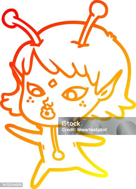 Dessin Au Trait Dégradé Chaud Dune Jolie Fille Extraterrestre De Dessin