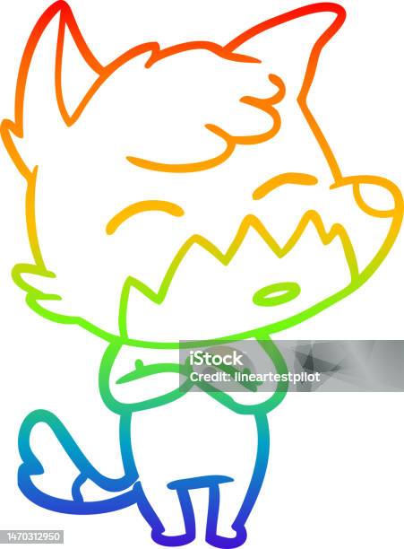 Dessin Au Trait Dégradé Arcenciel Dun Renard De Dessin Animé Vecteurs