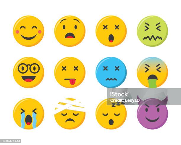 Jeu Dicônes Emoji Illustration Vectorielle De Collection Démoticônes