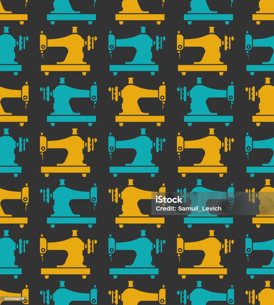 Retro Sewing Machine Pattern Seamless Vector Texture Stock Illustration