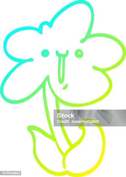 Dessin Au Trait Dégradé Froid Dune Fleur De Dessin Animé Vecteurs