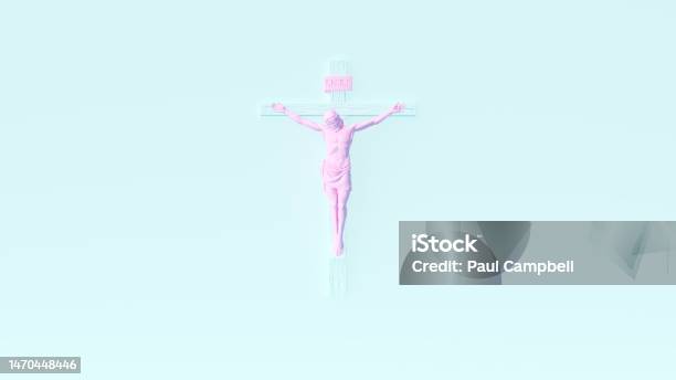Pink Jesus Christ Crucifix Cross Blue Background Easter Religion Symbol