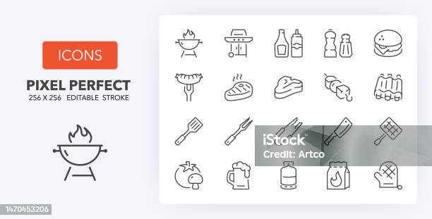 Ikon Garis Barbekyu Dan Panggangan 256 X 256 Ilustrasi Stok Unduh