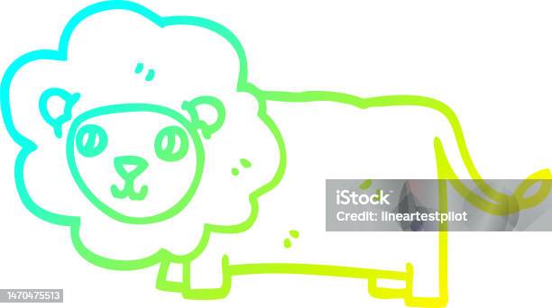 Dessin Au Trait Dégradé Froid Dun Lion Heureux De Dessin Animé Vecteurs