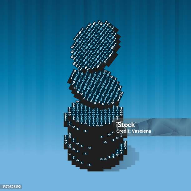 Digital Money Stack Of Coins Made From Binary Code Stock Illustration