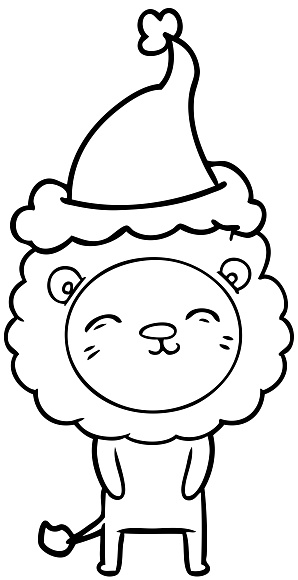 Dessin Au Trait Dessiné À La Main Dun Lion Portant Un Chapeau De Père