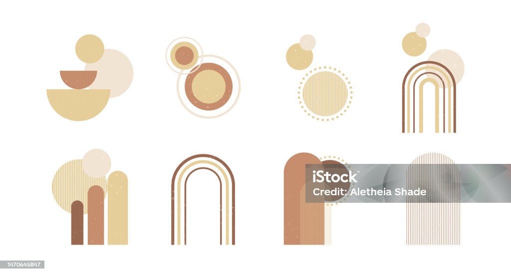 Set Geometris Gaya Boho Elemen Desain Minimalis Bentuk Abstrak Dengan