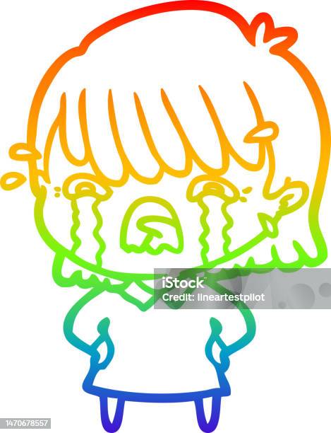 Dessin Au Trait Dégradé Arcenciel Dune Fille De Dessin Animé Pleurant