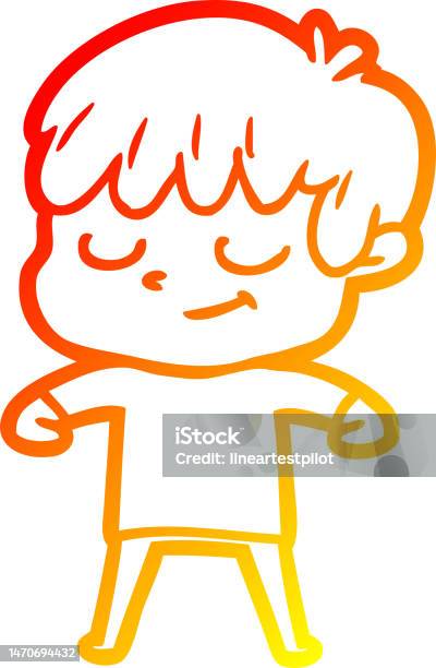 Dessin Au Trait Dégradé Chaud Dun Garçon Heureux De Dessin Animé
