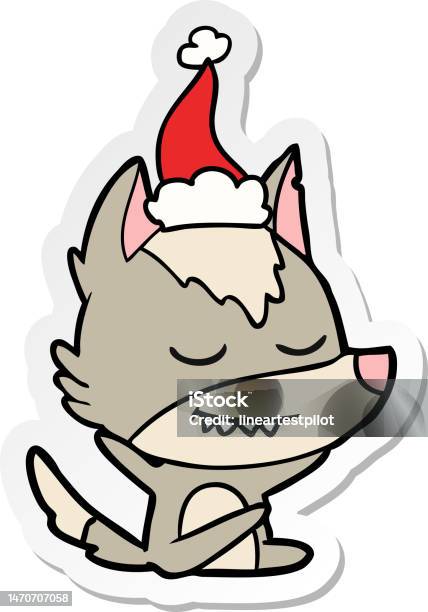 Dessin Animé Amical Dessiné À La Main Dun Loup Assis Portant Un Chapeau