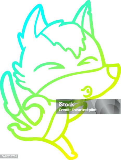 Dessin Au Trait Dégradé Froid Dun Loup De Dessin Animé Courant Vecteurs