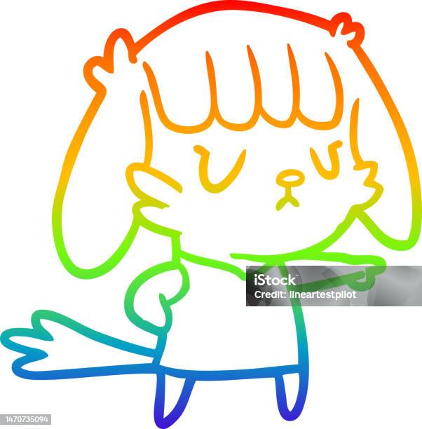 Dessin Au Trait Dégradé Arcenciel Dune Chienne Pointant Du Doigt