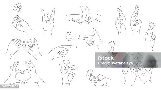 Gerakan Tangan Set Vektor Linier Ilustrasi Stok Unduh Gambar Sekarang