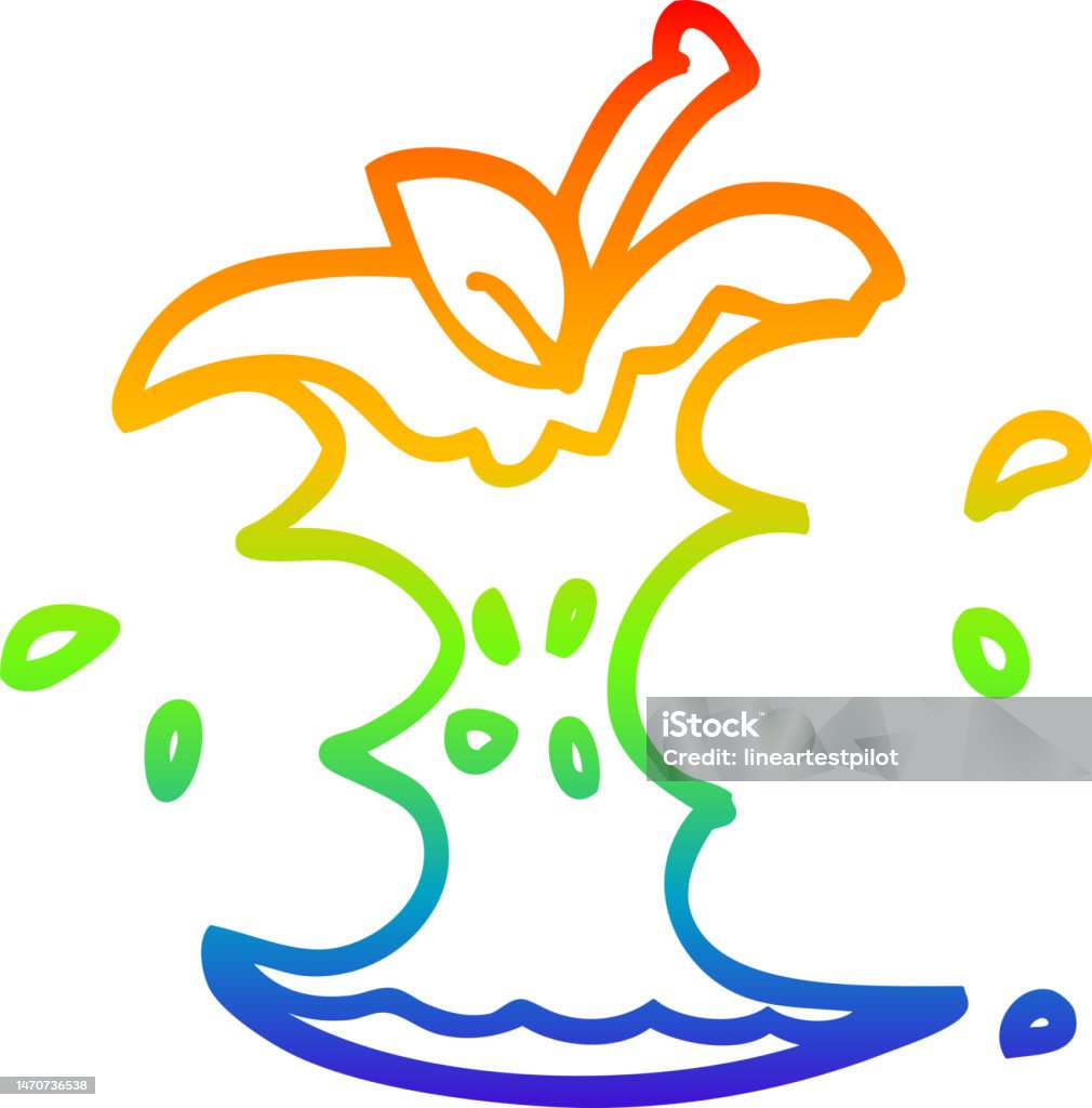 Dessin Au Trait Dégradé Arcenciel Dune Pomme Mordue Juteuse De Dessin
