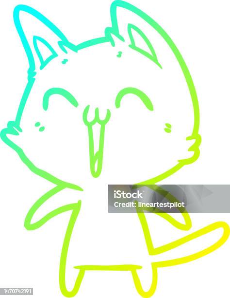 Dessin Au Trait Dégradé Froid Dun Chat De Dessin Animé Heureux Miaulant
