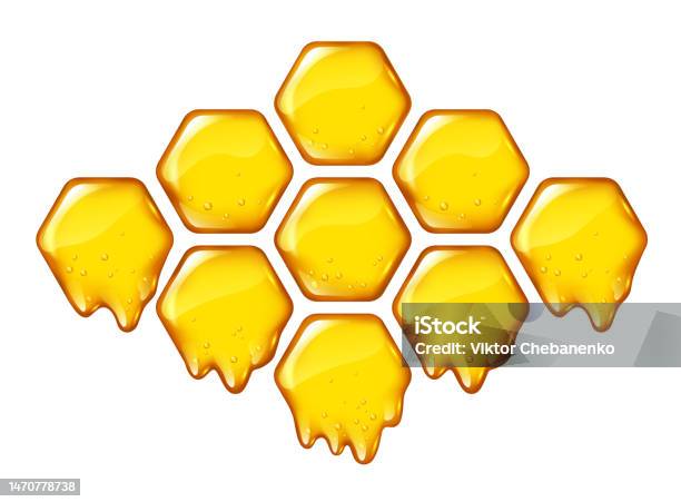 Nids Dabeilles Yelllow Avec Miel Fluide Isolé Design Pour Logo Vecteur
