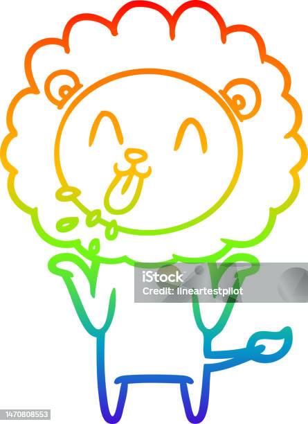 Dessin Au Trait Dégradé Arcenciel Dun Lion De Dessin Animé Heureux